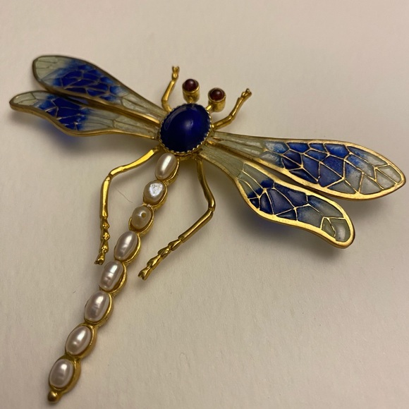 Jewelry | Tiffany Style Gold Tone And Enamel Winged Pin With Seed ...